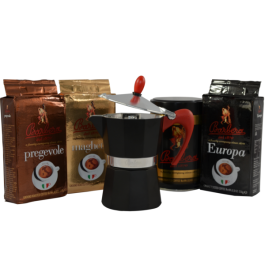 COFFEE POT 3 CUPS + GROUND COFFEE BLENDS KIT (4X250G) - Caffè Barbera Shop